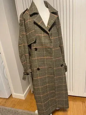 MAKMAKS | Jackets & Coats | Makmaks Korean Plaid Belted Trench Coat ...